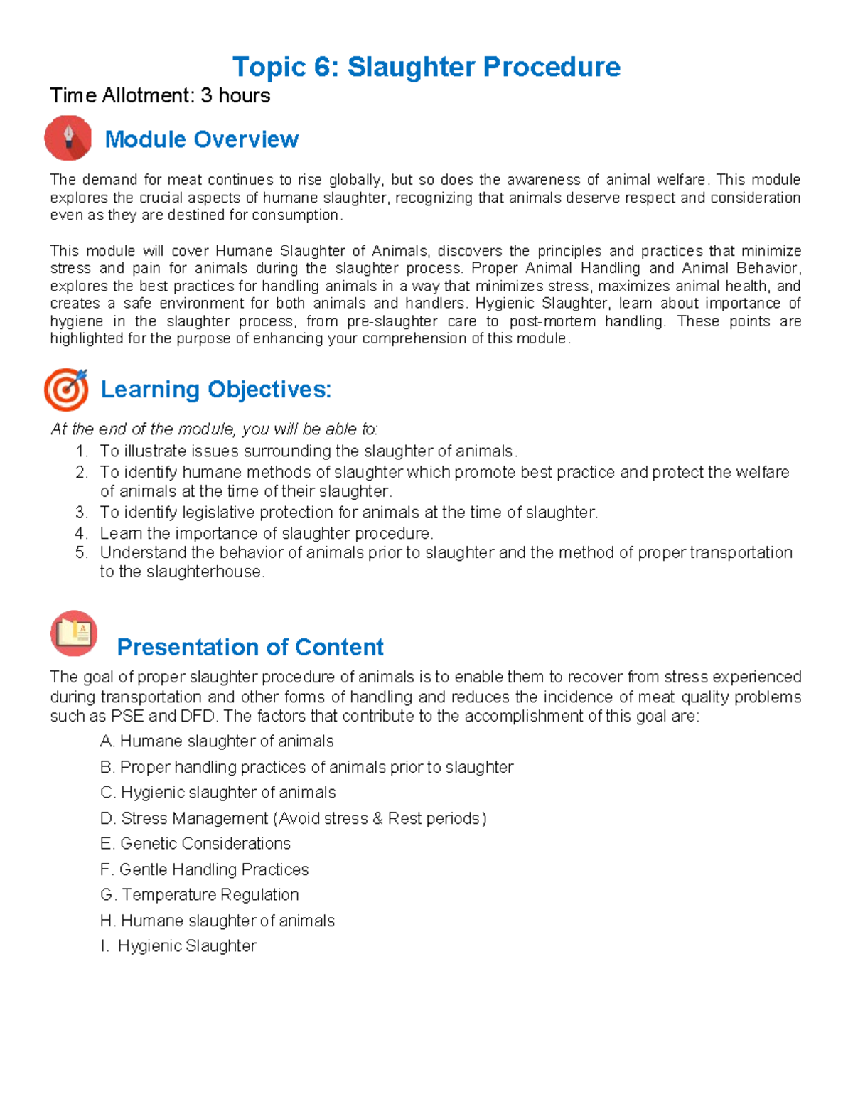 Slaughtering of Farm Animals - Topic 6: Slaughter Procedure Time ...