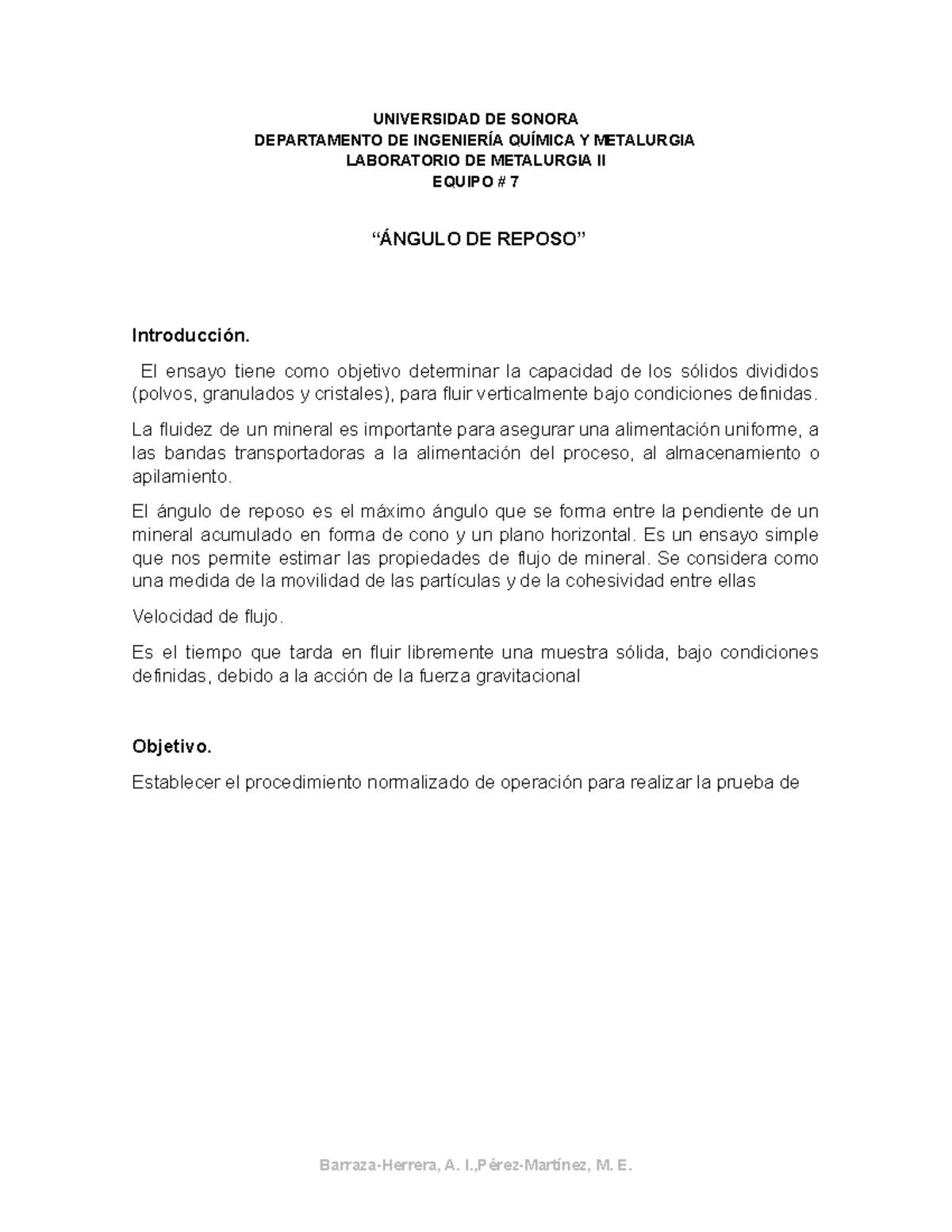 Reporte 7 Equipo 7 - ÁNGULO DE REPOSO” - UNIVERSIDAD DE SONORA ...