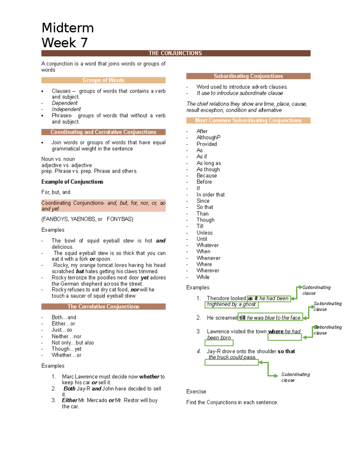 Midterm THE Conjunctions - Midterm Week 7 THE CONJUNCTIONS A ...