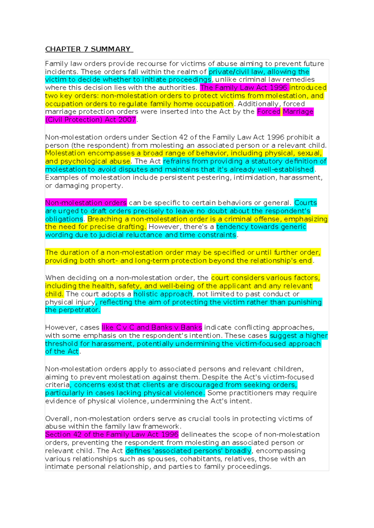 Chapter 7 Summary Final - CHAPTER 7 SUMMARY Family law orders provide ...