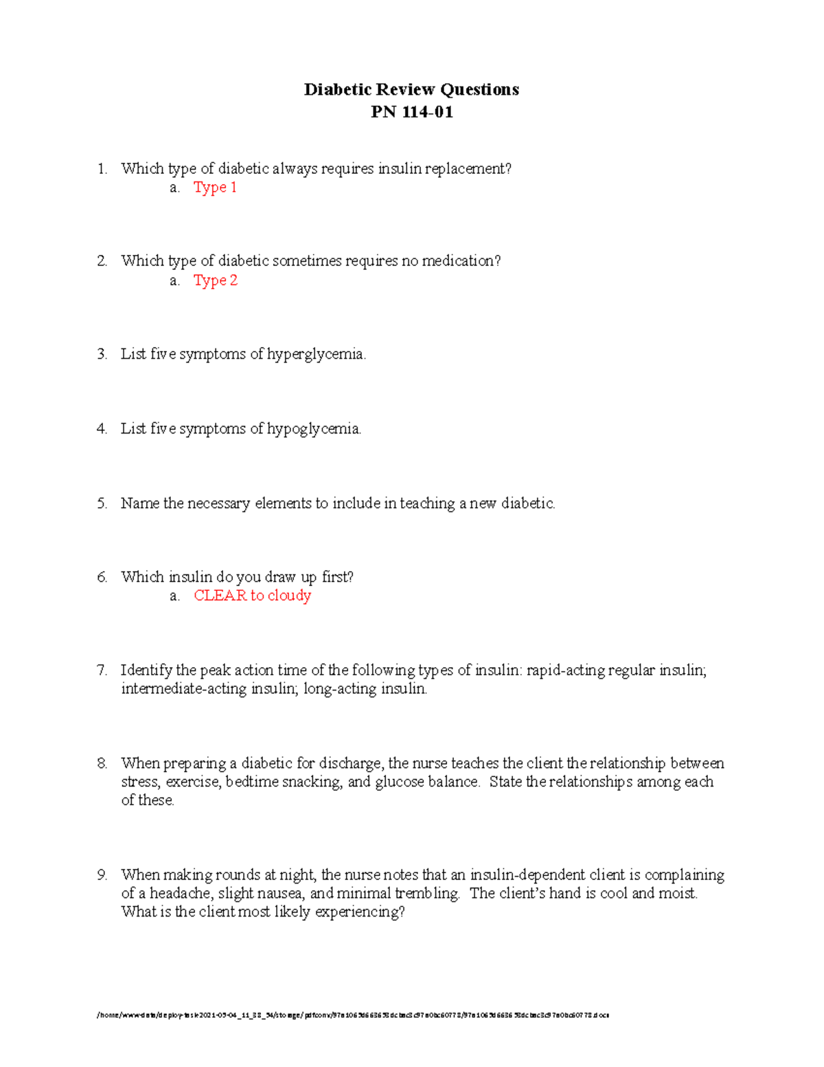 Diabetic Review Questions - Type 1 Which type of diabetic sometimes ...