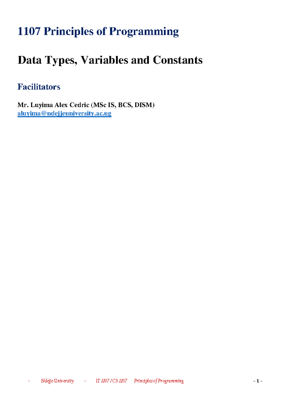 3-Data Types, Variables and Constants - 1107 Principles of Programming ...