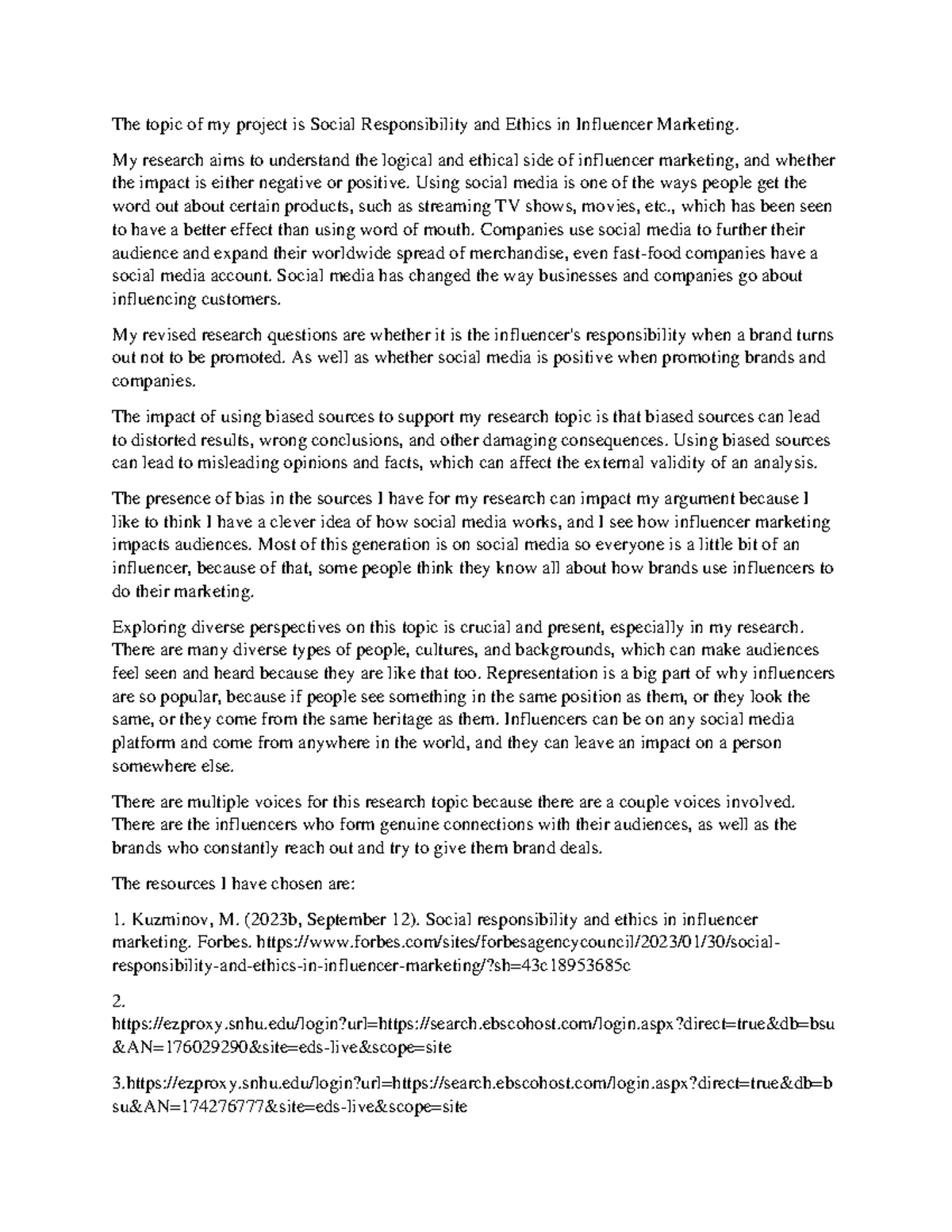 Assignment - The topic of my project is Social Responsibility and ...