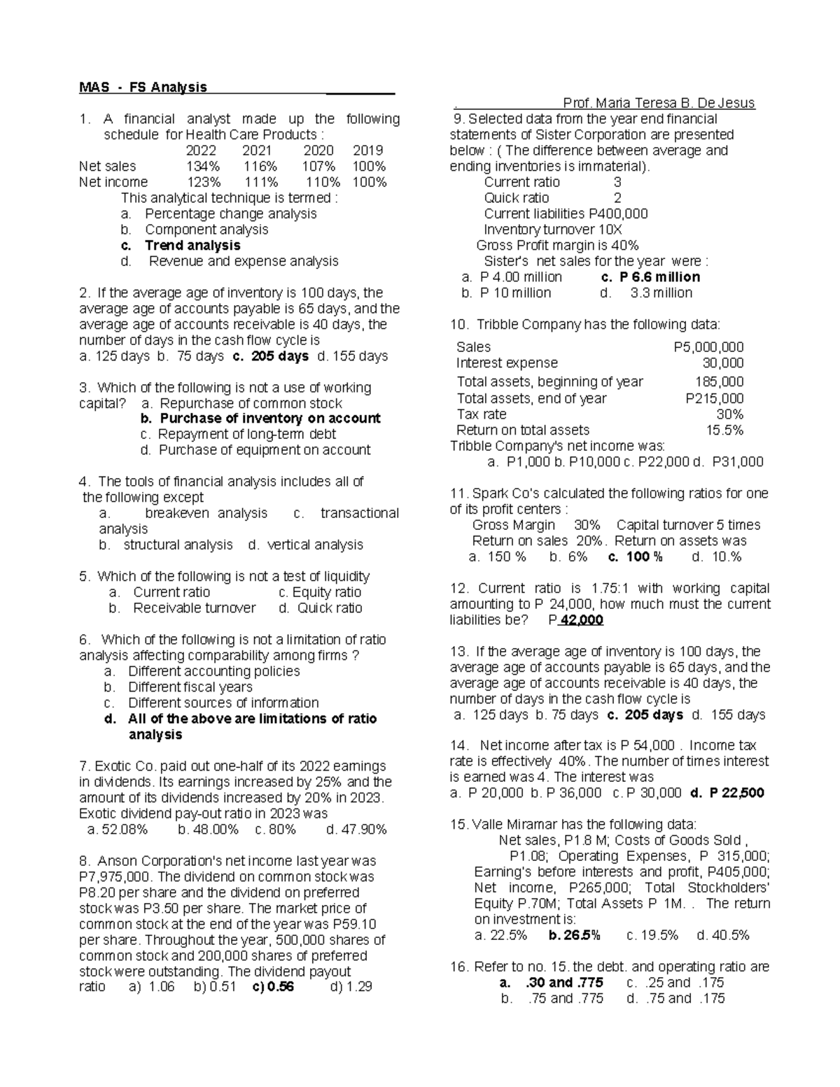 FS- Analysis-MC - Lecture Notes - MAS - FS Analysis _________ A ...