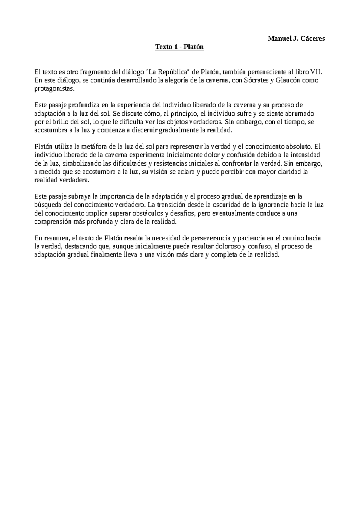 Textos para selectividad de Platón - Manuel J. Cáceres Texto 1 - Platón ...