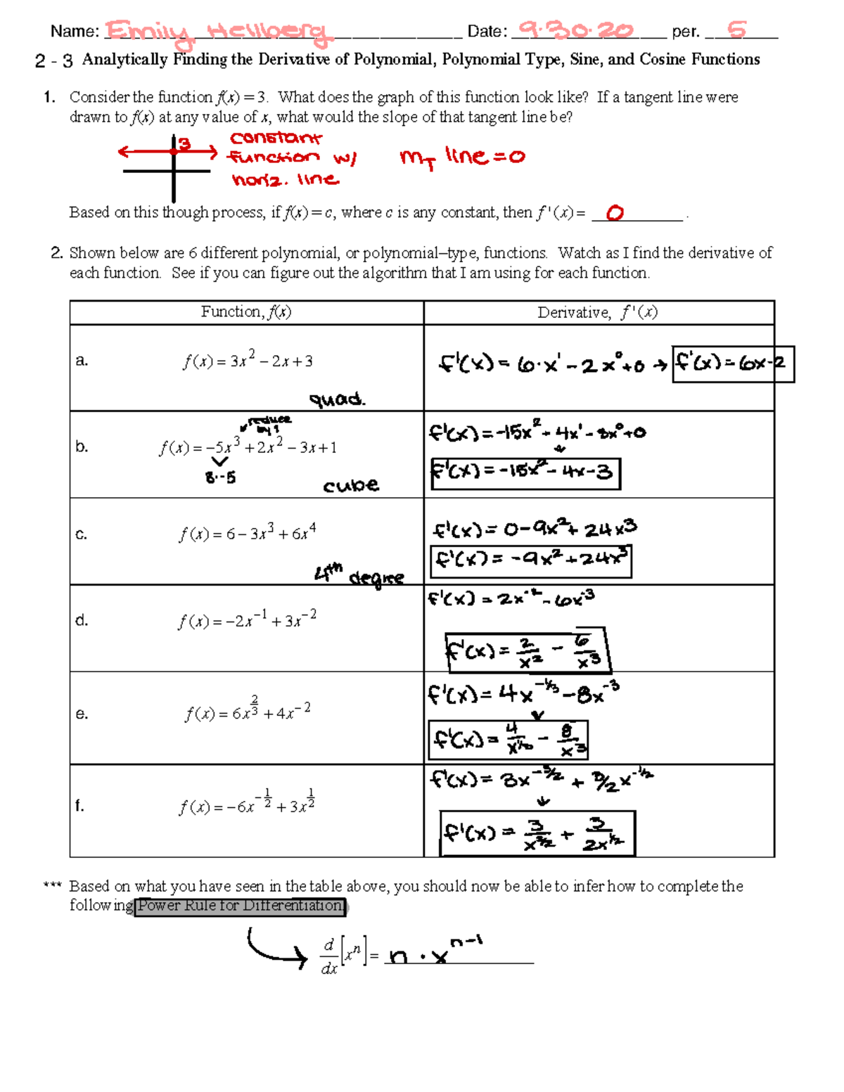 2-3 - 2-3 - Analytically Finding the Derivative of Polynomial ...