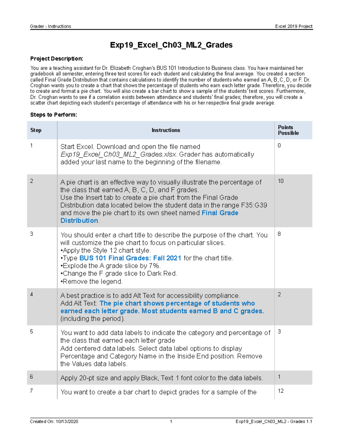 Exp19 Excel Ch03 ML2 Grades Instructions - Grader - Instructions Excel 2019 Project - Studocu