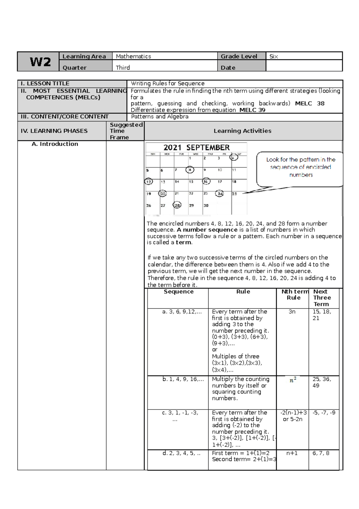 Math 6 Week 2 Q3 - DLL-MATH 6 - W Learning Area Mathematics Grade Level ...