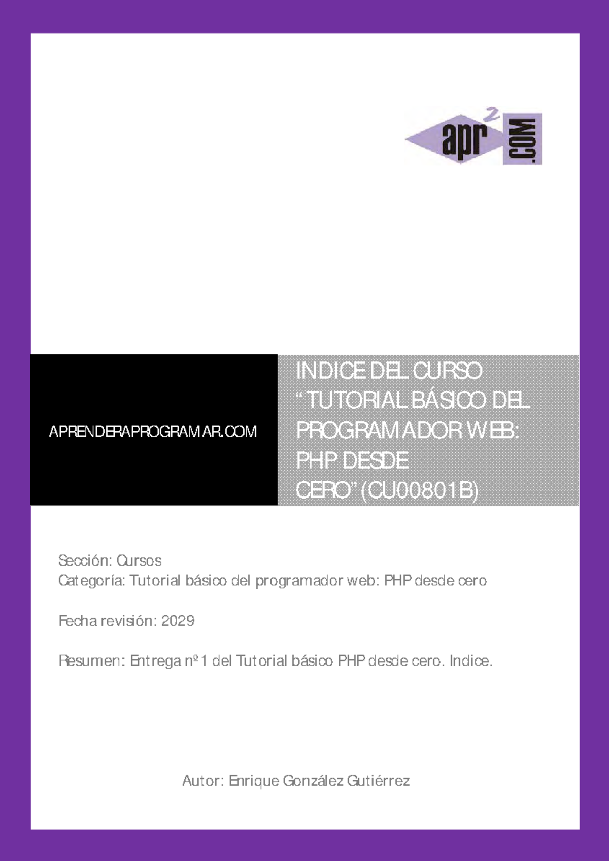 CU00801 B indice curso tutorial basico programador web PHP desde cero - Indice del curso ...