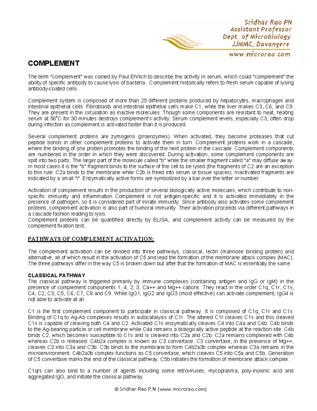 Immunology Unit III 4DCEcomplement - COMPLEMENT The term "complement ...