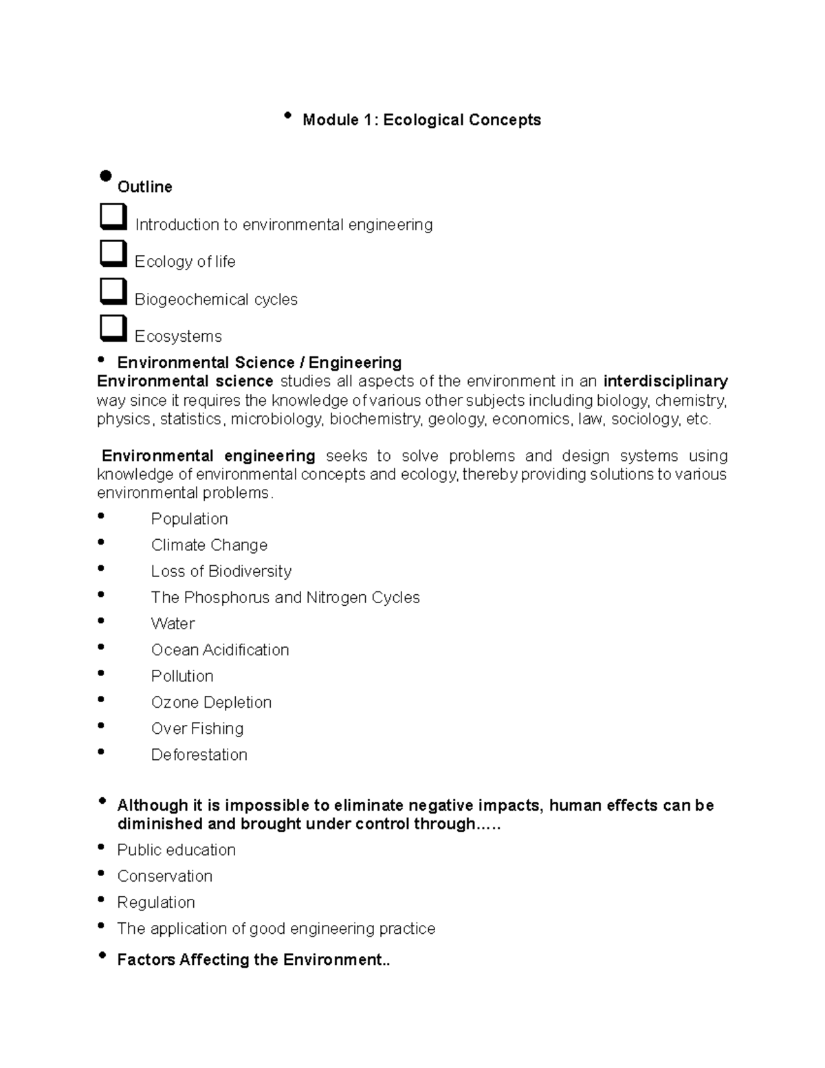Module 1 - • Module 1: Ecological Concepts • Outline Introduction to ...