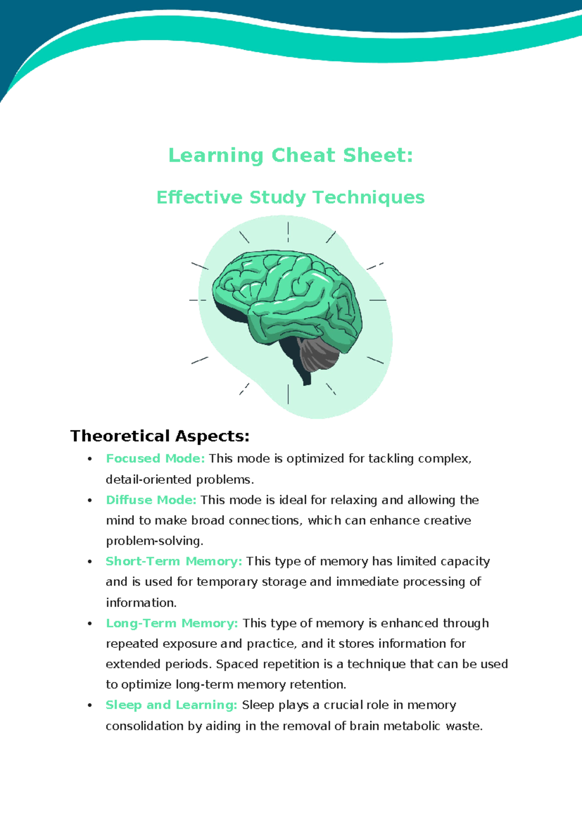 Cheat Sheet Brain Study - Learning Cheat Sheet: Effective Study ...