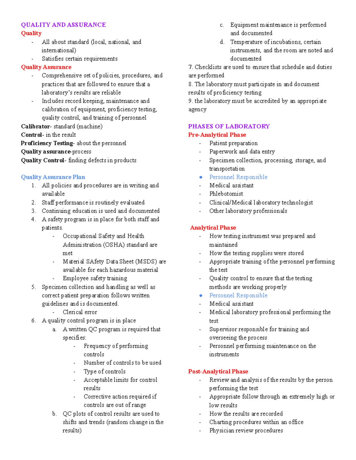 PMLS Quality Assurance Notes - QUALITY AND ASSURANCE Quality - All ...