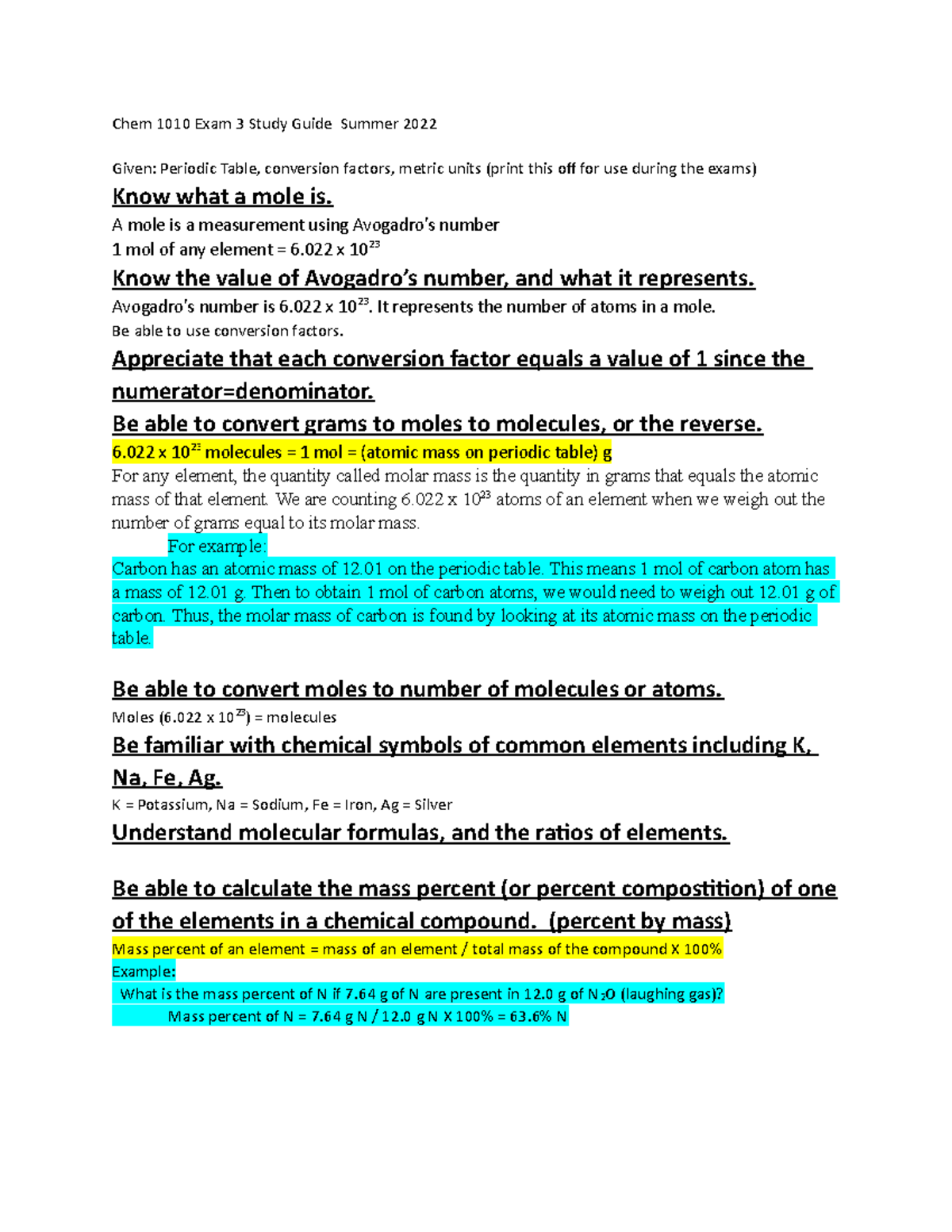 Exam3 studyguide Chem1010 Summer 2022 (Auto Recovered) - Chem 1010 Exam ...