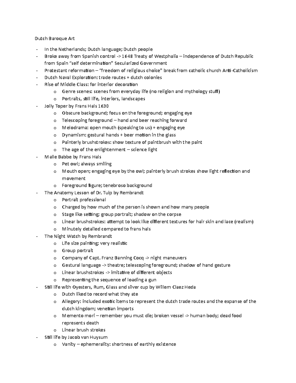 Dutch Baroque Art - Lecture notes 1,2,3,4 - Dutch Baroque Art In the ...