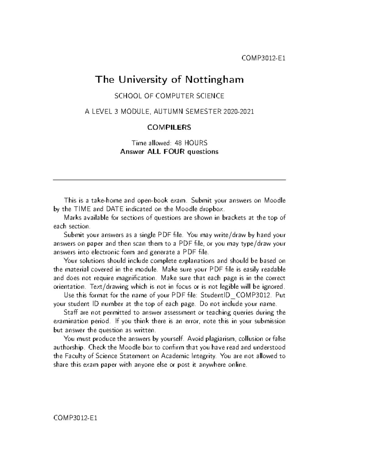 2020 - past paper - The University of Nottingham SCHOOL OF COMPUTER ...