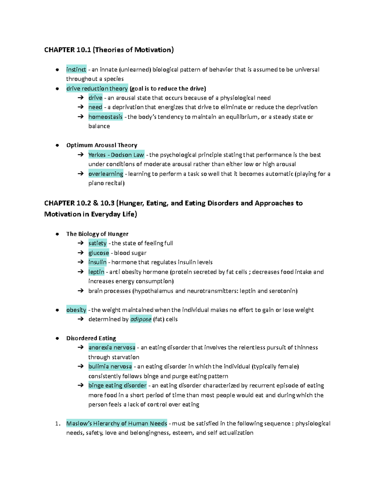 Psych Exam 4 - CHAPTER 10 (Theories of Motivation) instinct - an innate (unlearned) biological ...