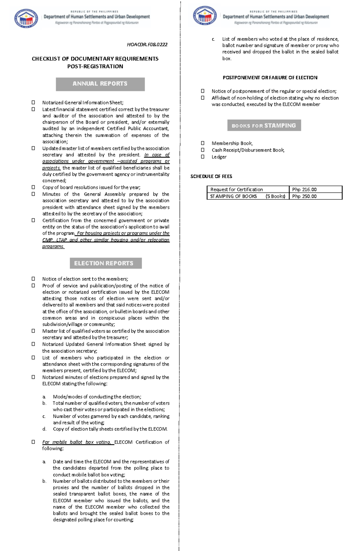 CDR-Annual-Reports - REQUIREMENTS - HOACDR. CHECKLIST OF DOCUMENTARY ...