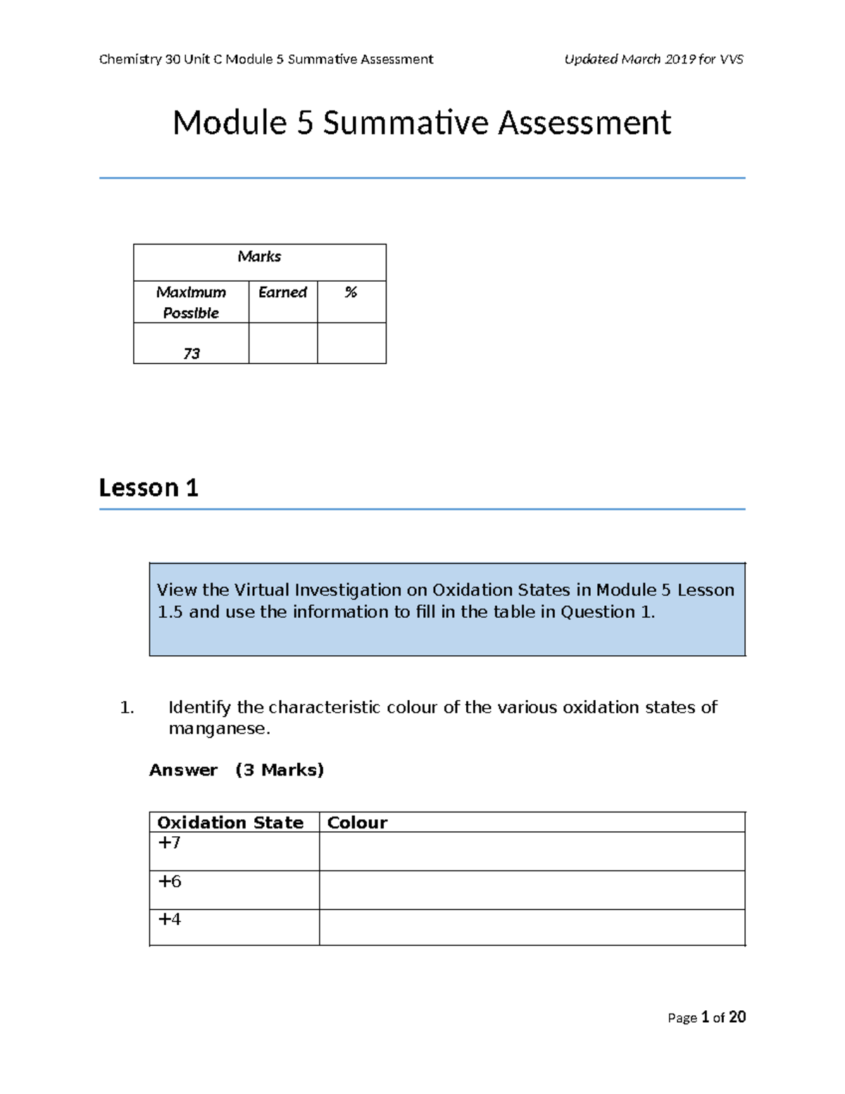 VVS Module 5 Summative Assessment - Module 5 Summative Assessment Lesson 1 View the Virtual ...