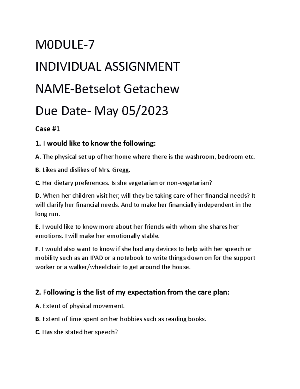 Module 7 assignment - M0DULE- INDIVIDUAL ASSIGNMENT NAME-Betselot ...