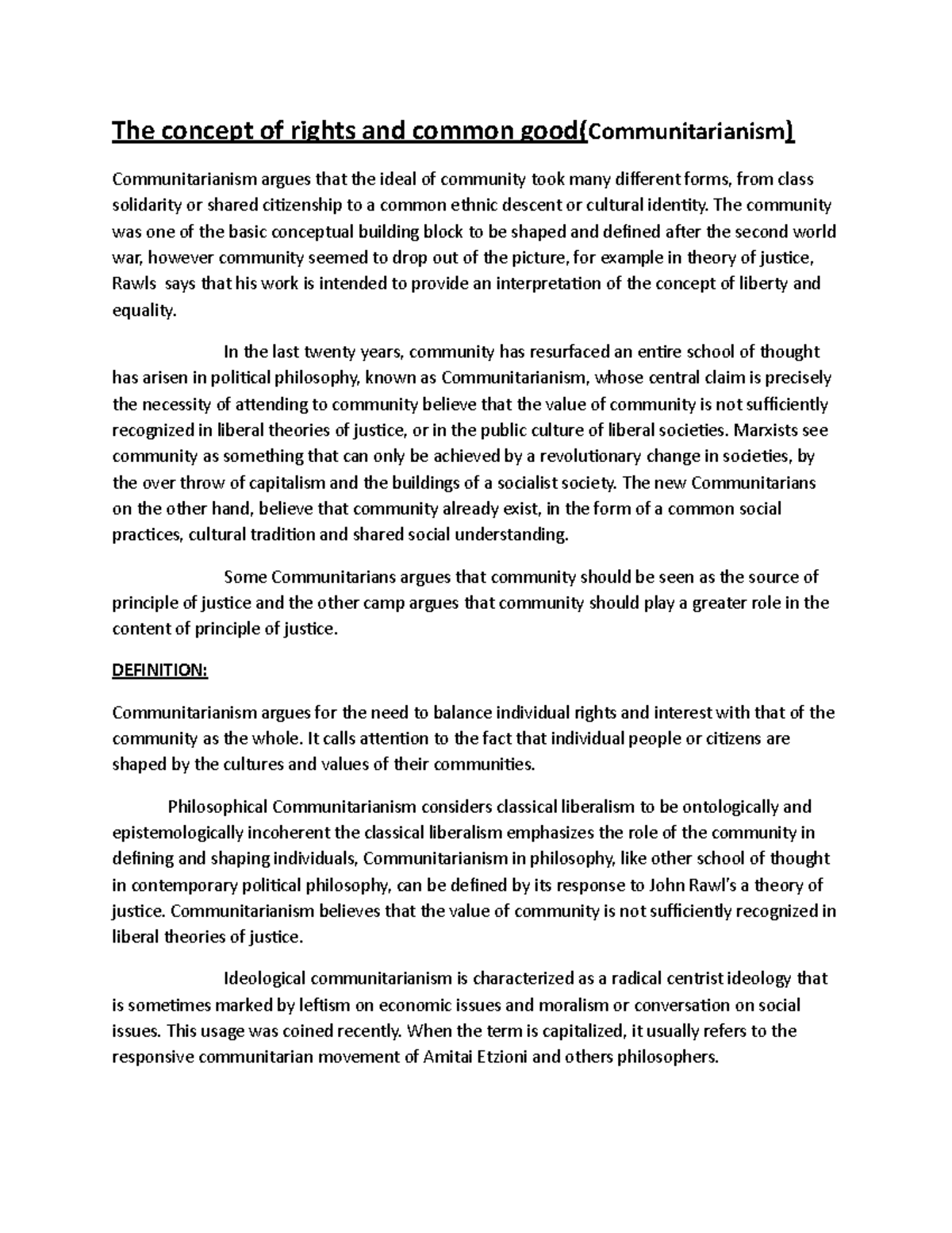 Communitarianism - concept of right and common good, - The concept of ...