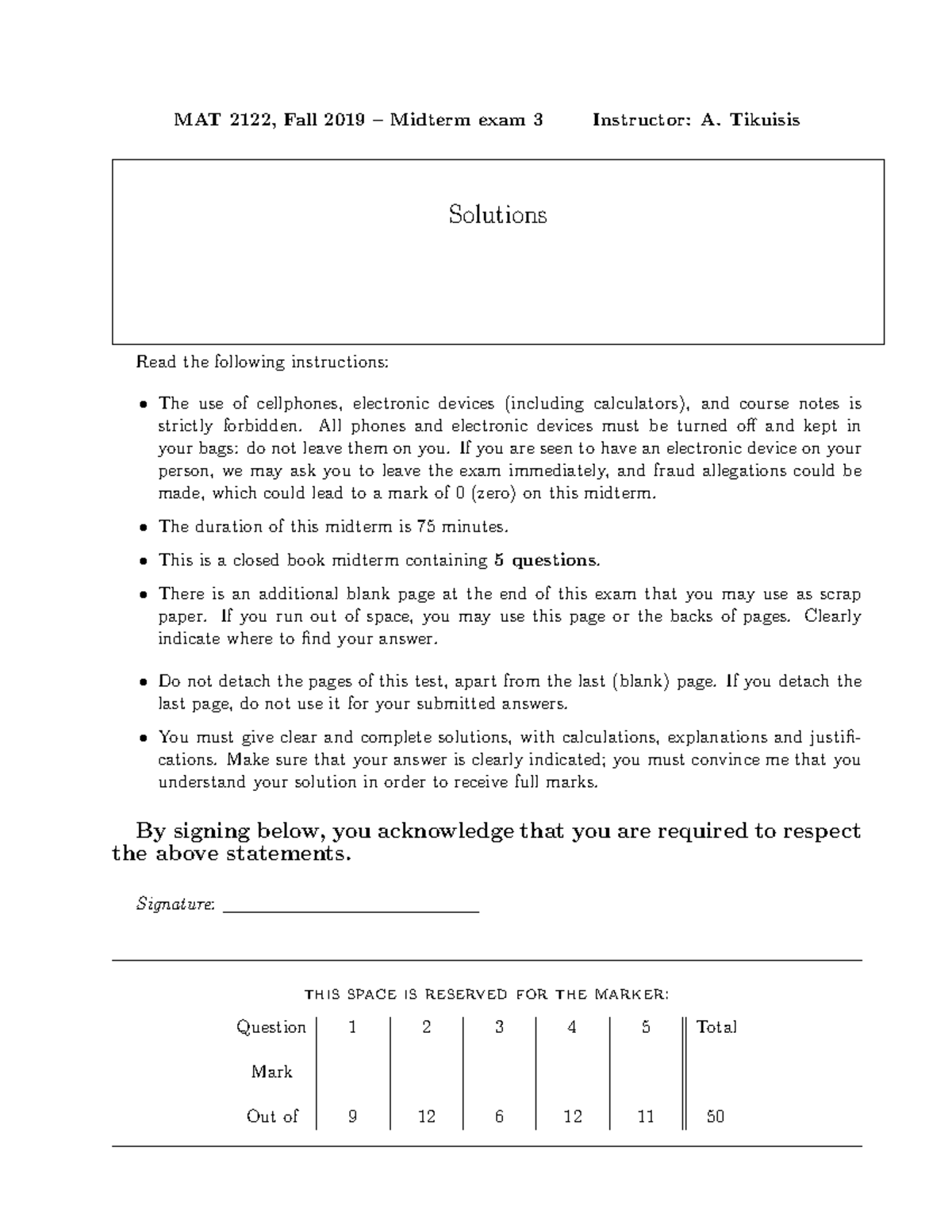 Mat2122 2019 F midterm 3 solutions - MAT 2122, Fall 2019 – Midterm exam 3 Instructor: A ...