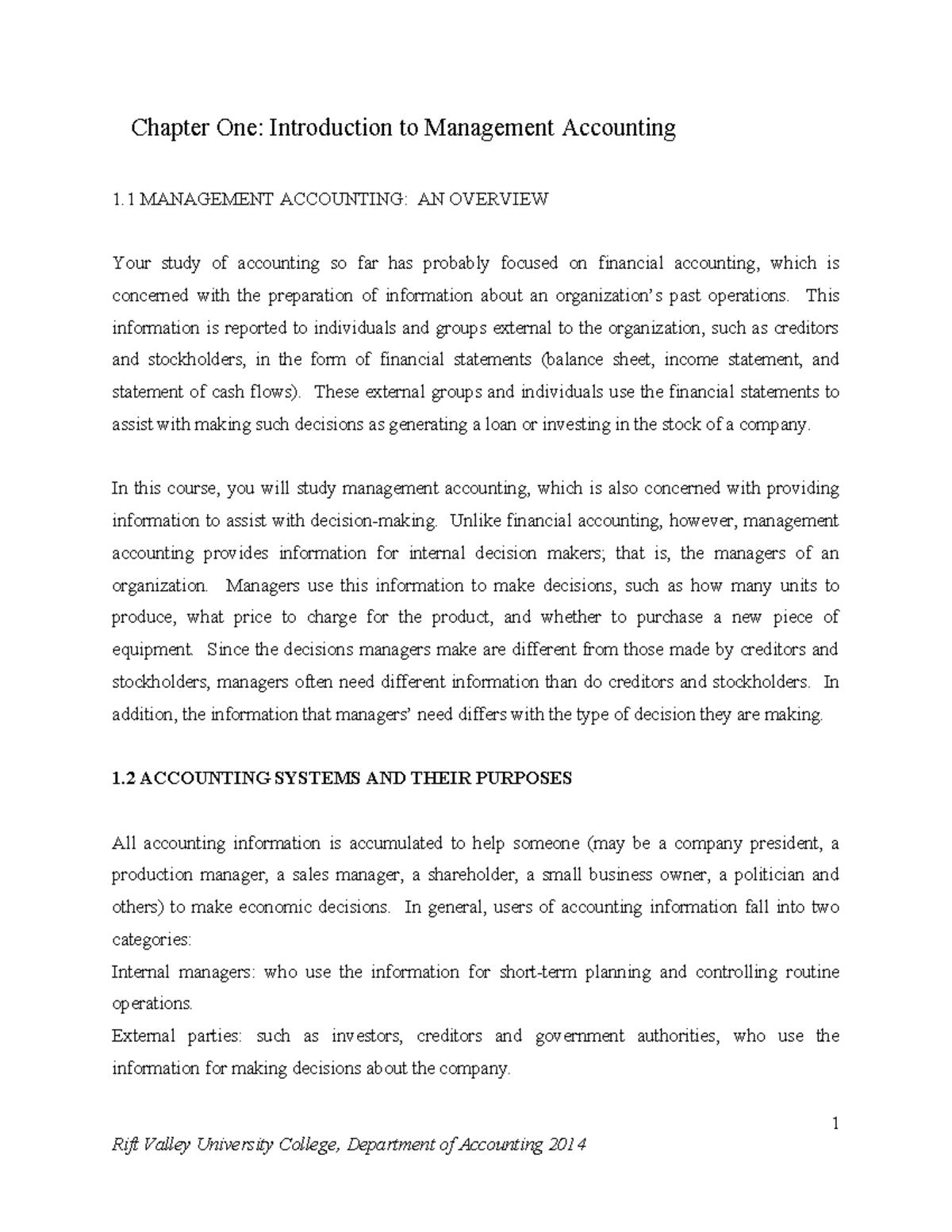 Lecture Note on the 1st chapter - Chapter One: Introduction to ...