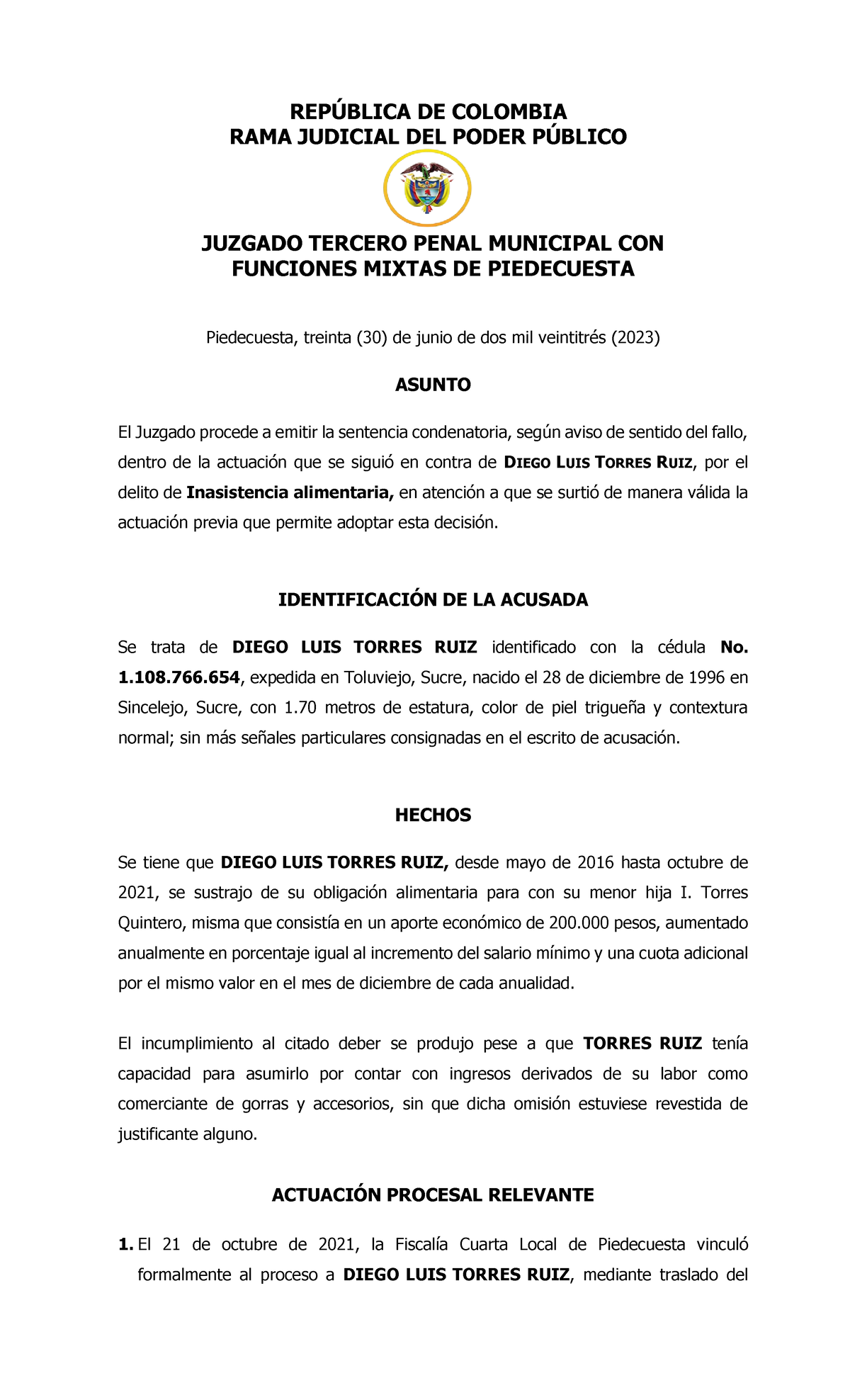 Sentencia-2023 - sentencia - REPÚBLICA DE COLOMBIA RAMA JUDICIAL DEL ...