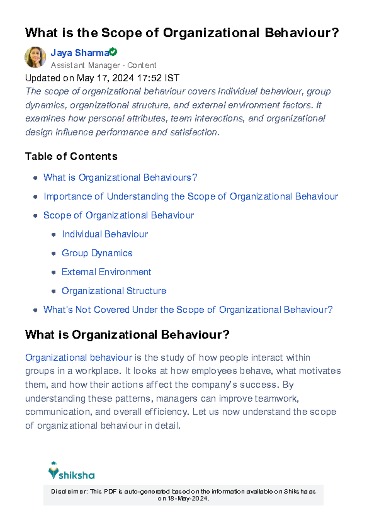 165701 - Scope of organization behaviour - What is the Scope of ...