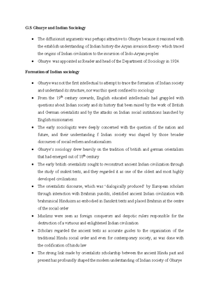 G S Ghurye - Lecture note discusses the perspectives of sociological ...