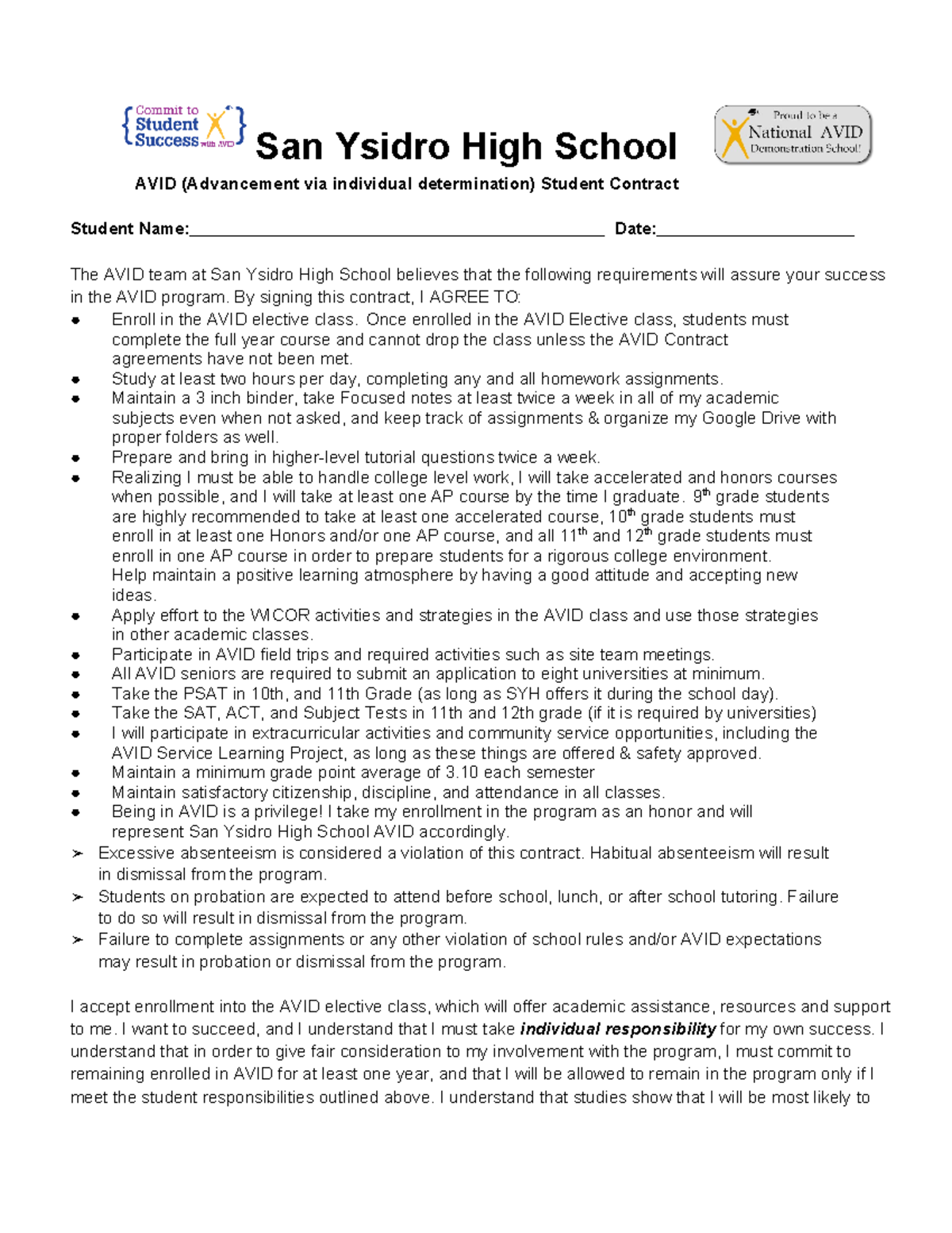Krystian Hidalgo - AVID Contract - San Ysidro High School AVID ...