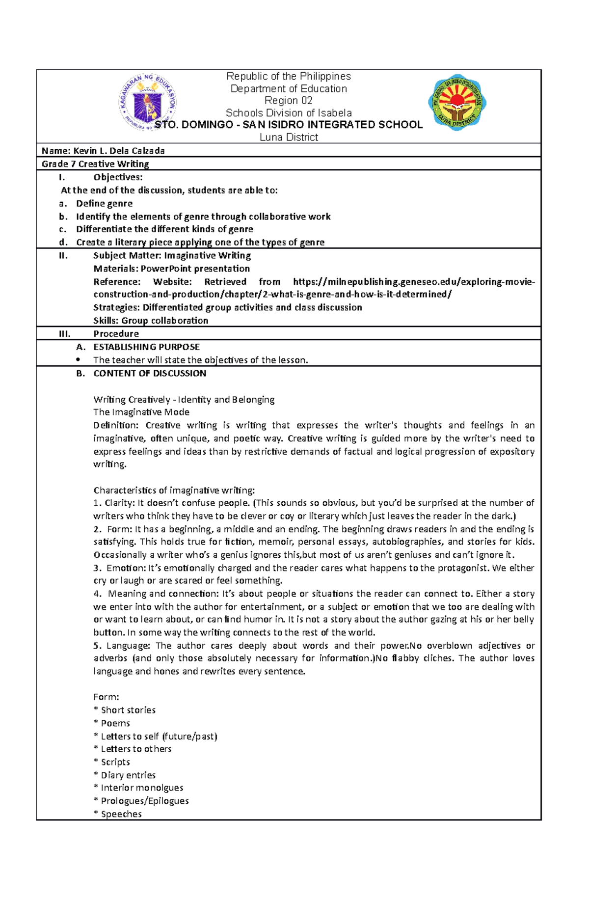 Creative Writing 4 Imaginative Writing - Republic of the Philippines ...