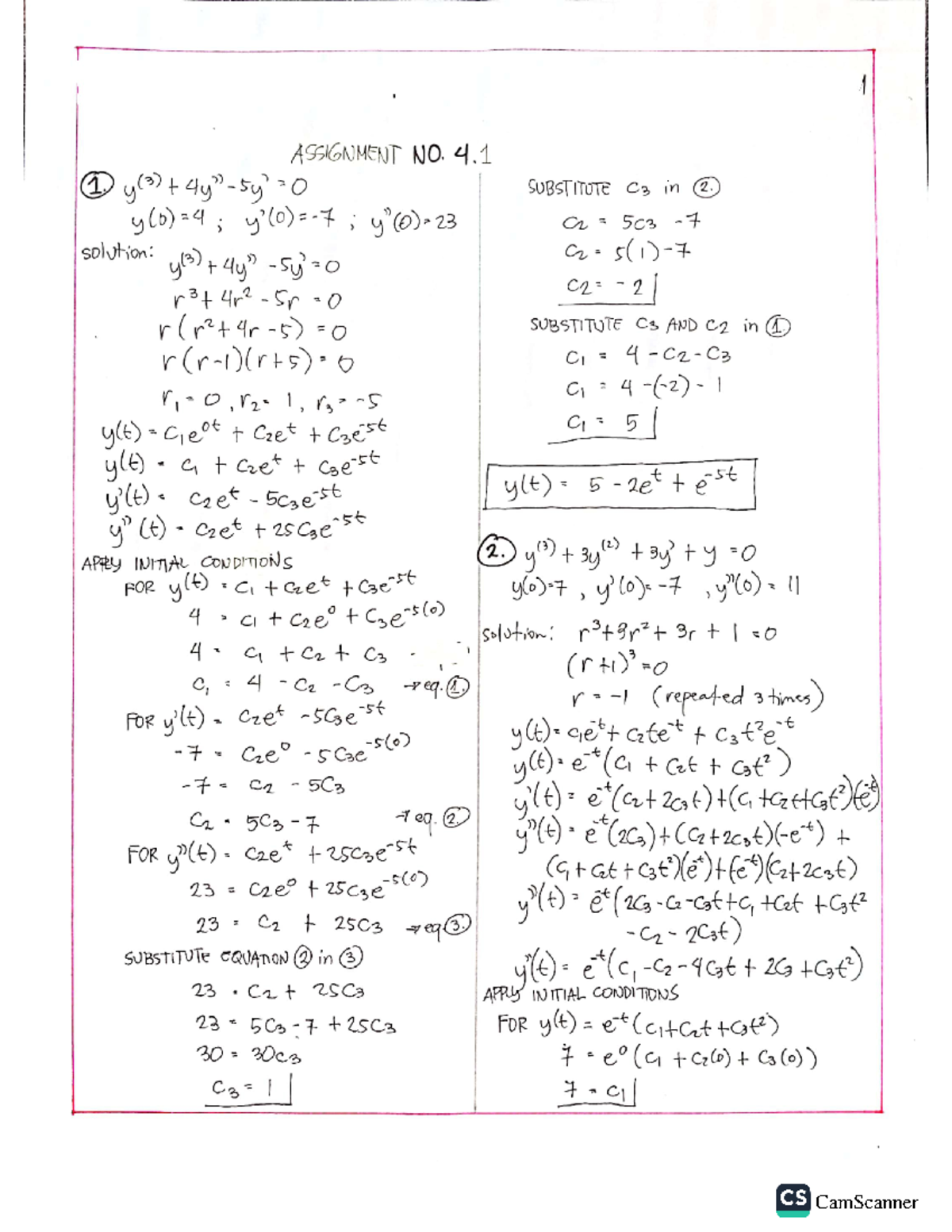 Differential Equations - Assignment 4 - Mechanical Engineering - CamScanner CamScanner - Studocu