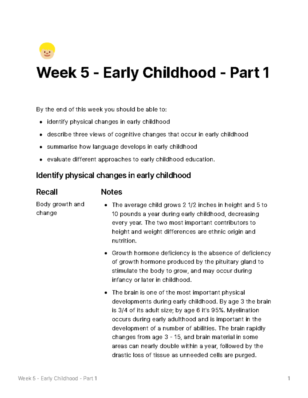Week 5 - Early Childhood - Part 1 - Week ԋ - Early Childhood - Part Ԇ Ԇ ...