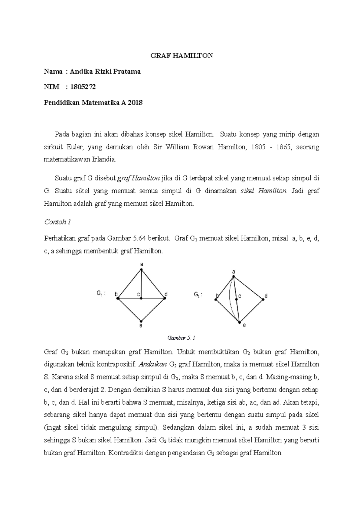 Rangkuman Materi Graf Hamilton - GRAF HAMILTON Nama : Andika Rizki ...