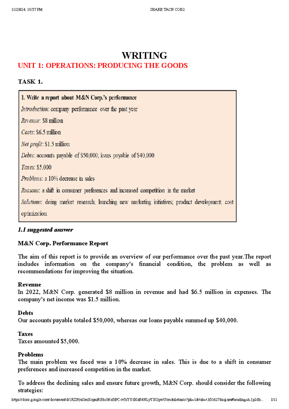 Share TACN COB2 Writing - WRITING UNIT 1: OPERATIONS: PRODUCING THE ...