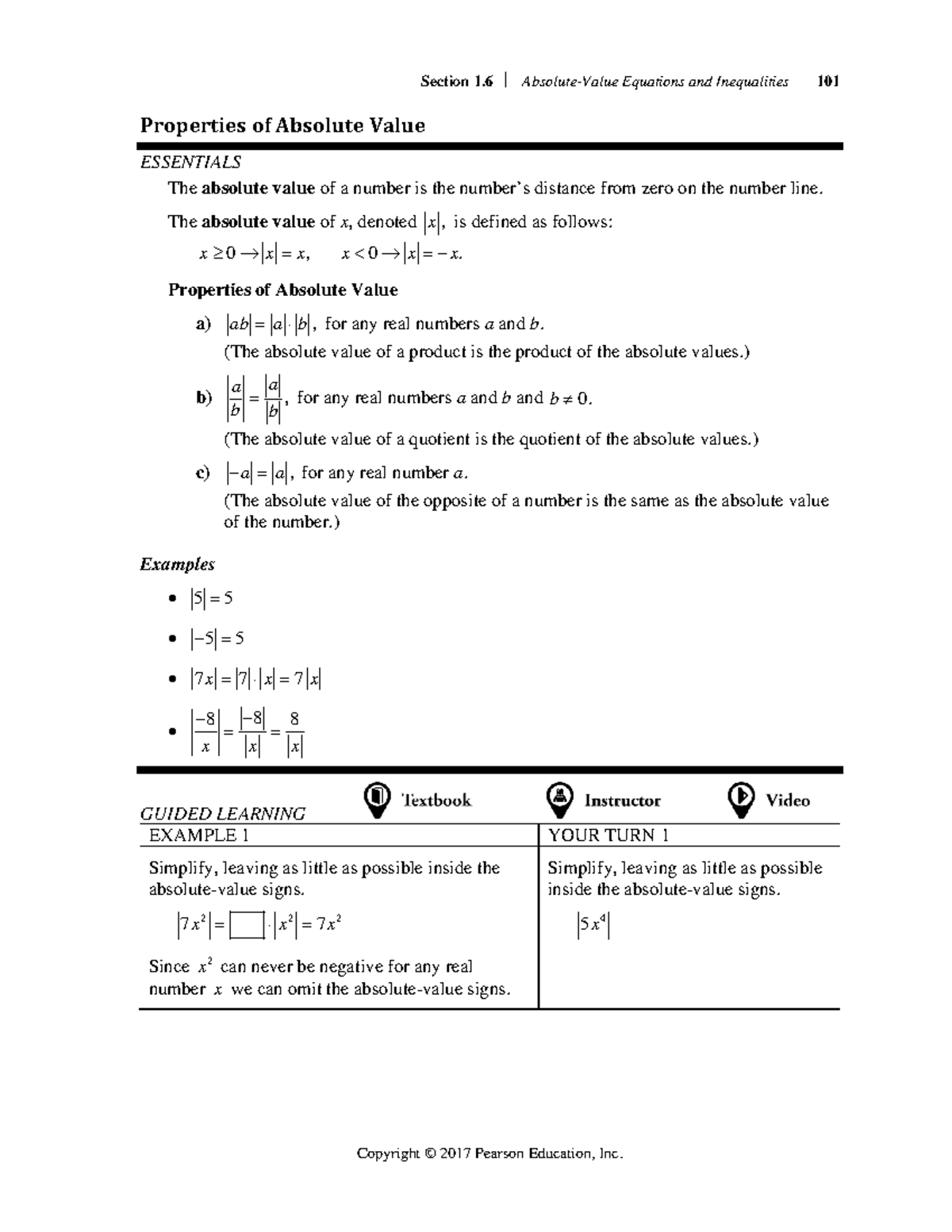 §1 - yes ye sye s - Properties of Absolute Value ESSENTIALS The absolute value of a number is ...