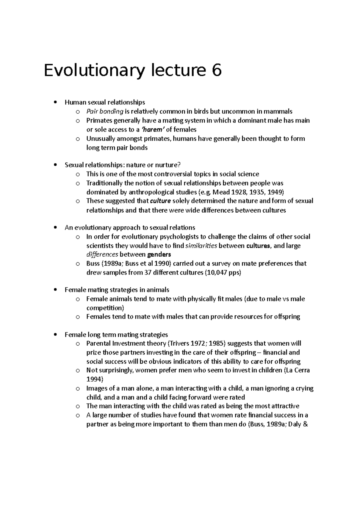 Mating - females - Evolutionary lecture 6 Human sexual relationships o ...