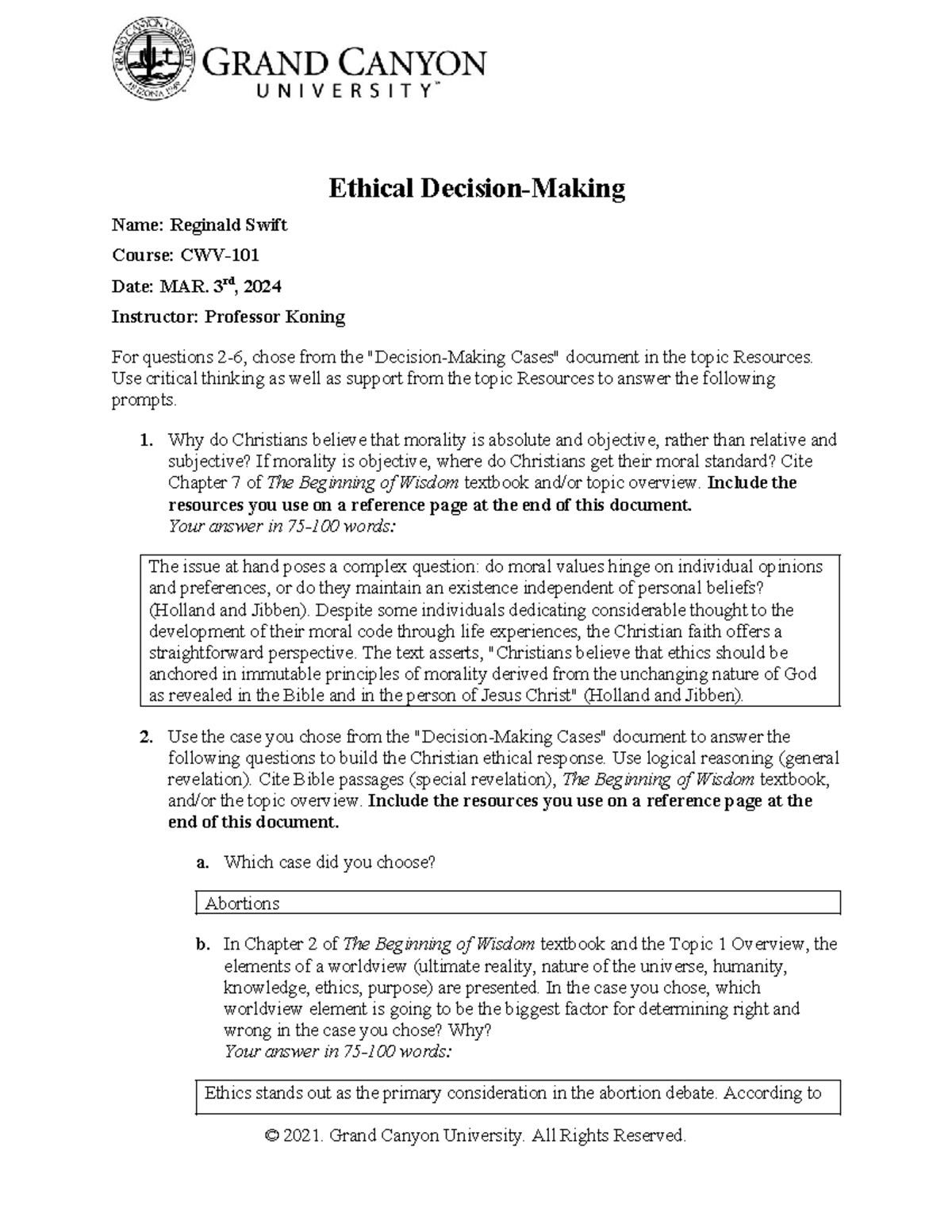 CWV 101 301 RS T6 T7Ethical Decision Making - Ethical Decision-Making ...