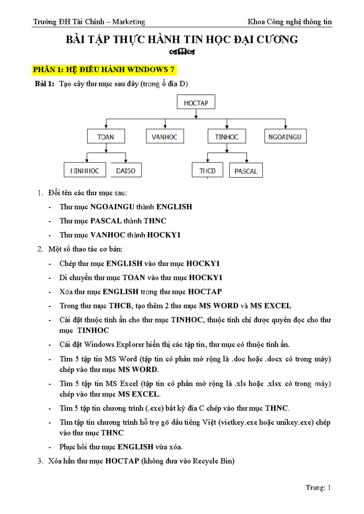 Trng DH Tai Chinh Marketing Khoa Cong - BÀI TҰP THӴC HÀNH TIN HӐC ĐҤI CѬѪNG PHҪN 1: Hӊ ĐIӄU HÀNH ...