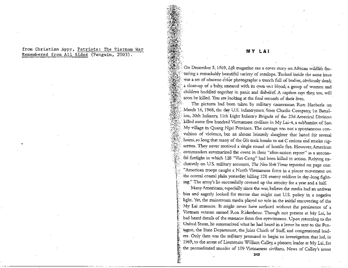 My Lai Reading - HIST 16800 - Studocu
