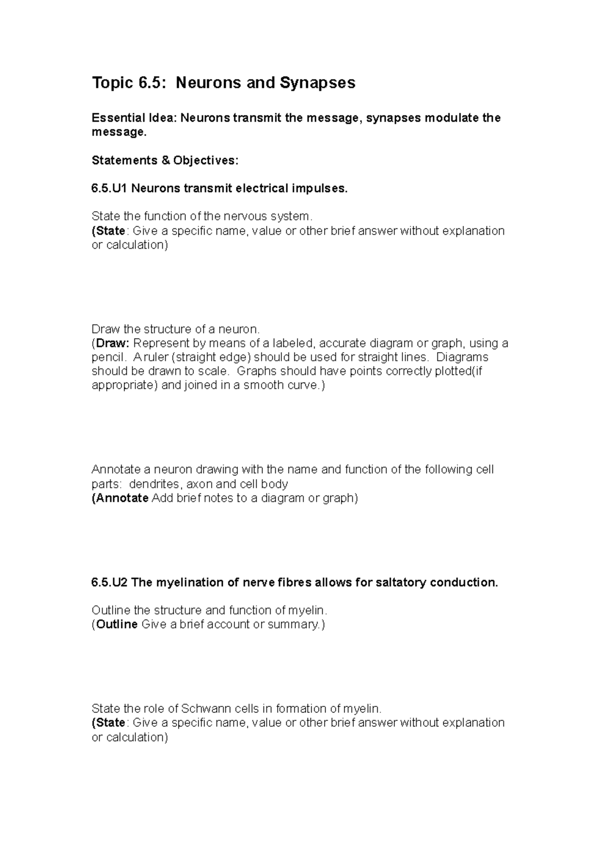 Topic 6 - Neurons and synapse - Topic 6: Neurons and Synapses Essential ...