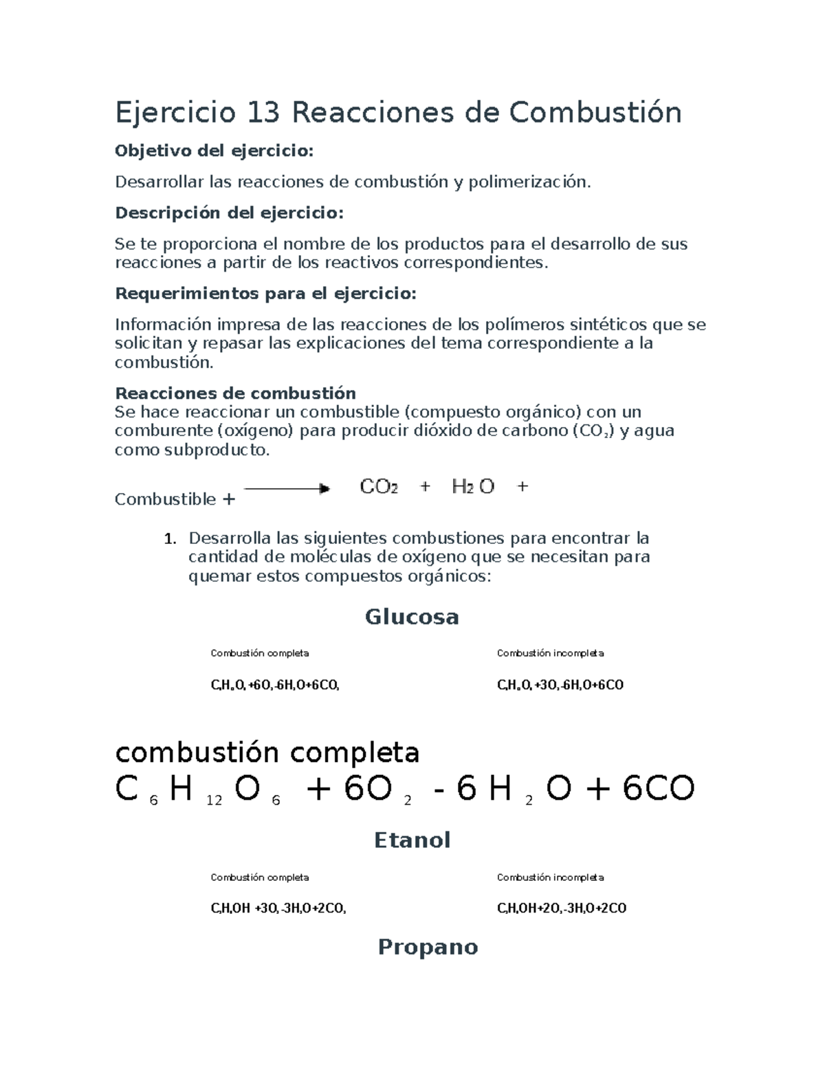 Ejercicio 13 Reacciones de Combustión - Ejercicio 13 Reacciones de Combustión Objetivo del - Studocu
