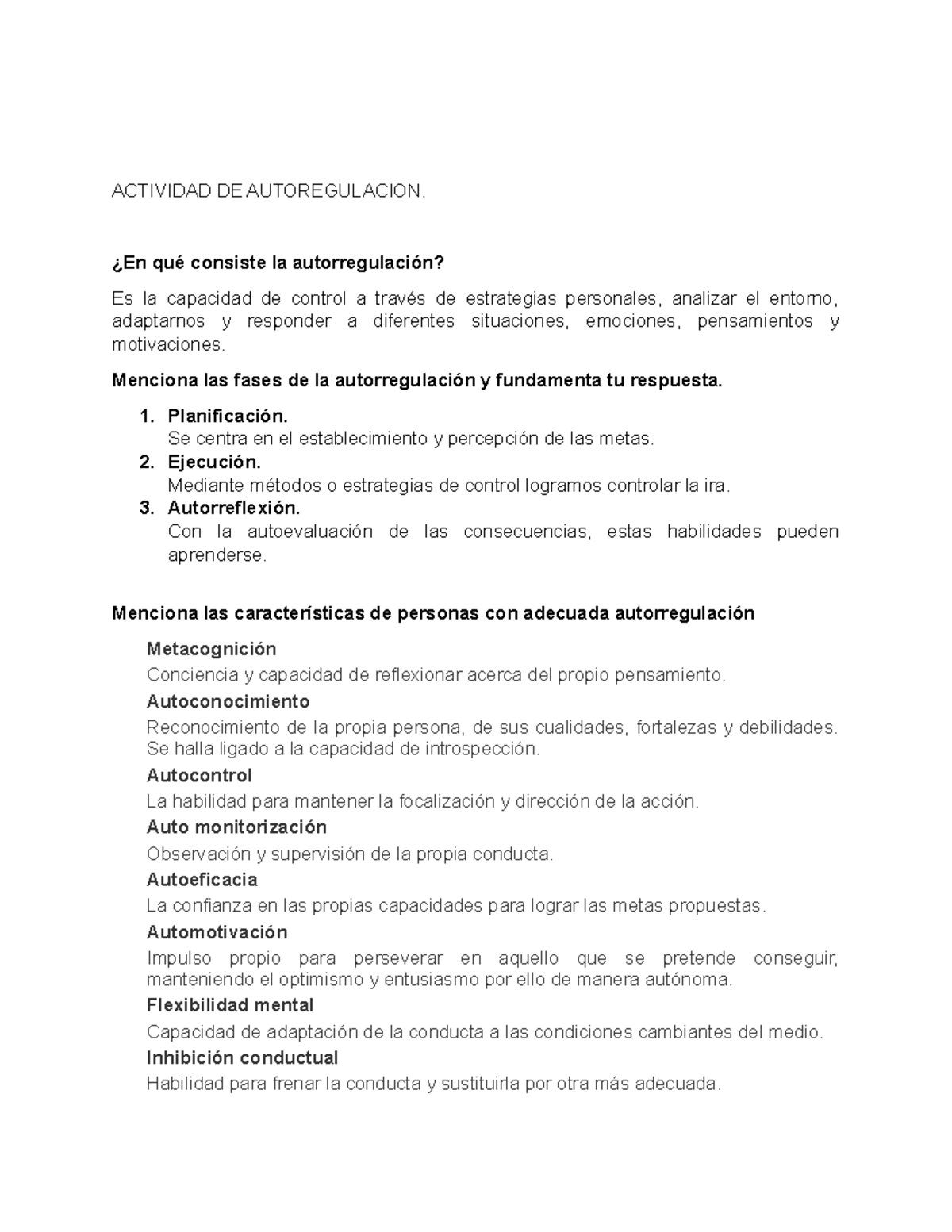 Tarea Autorregulación - ACTIVIDAD DE AUTOREGULACION. ¿En qué consiste ...