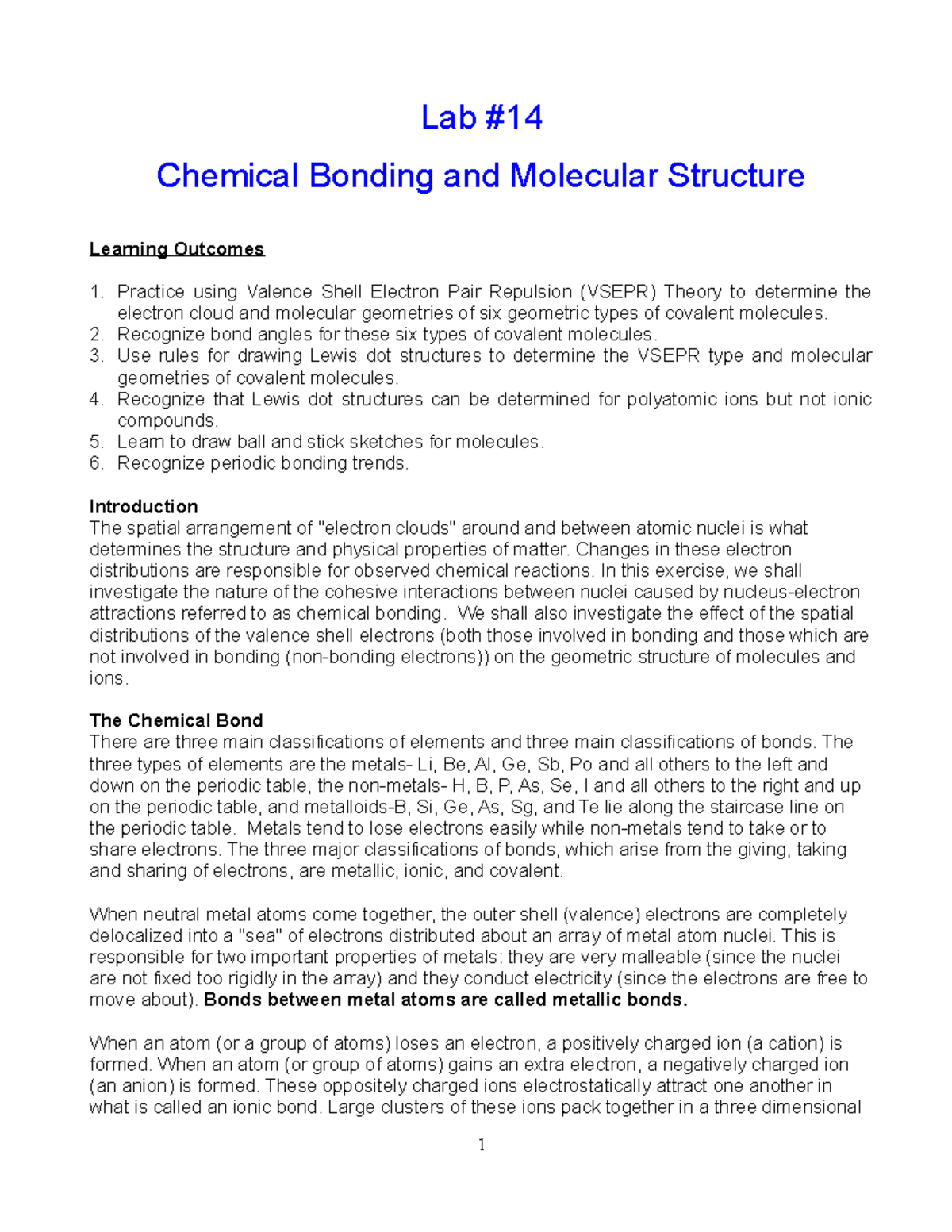 Molecular Geometry Lab Handout - CHEM 1211 - Chattahoochee Tech - Studocu