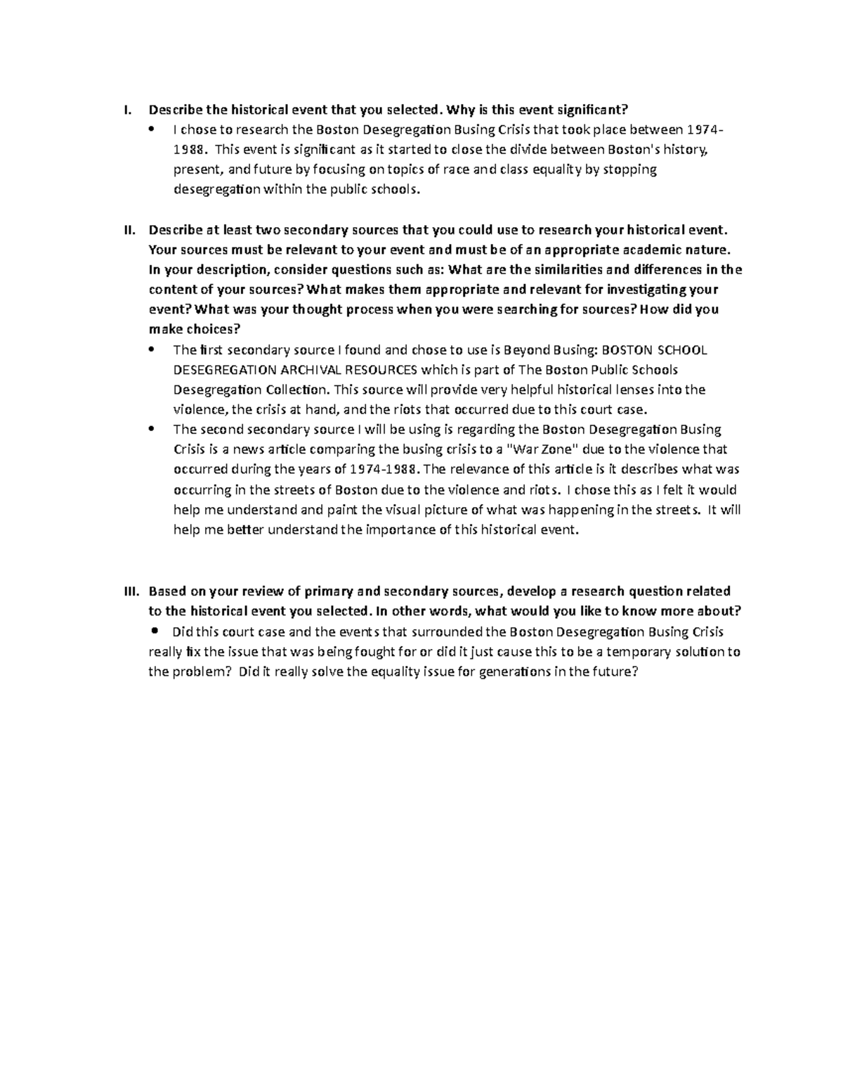 The writing plan to start preparing for the final essay. - I. Describe ...