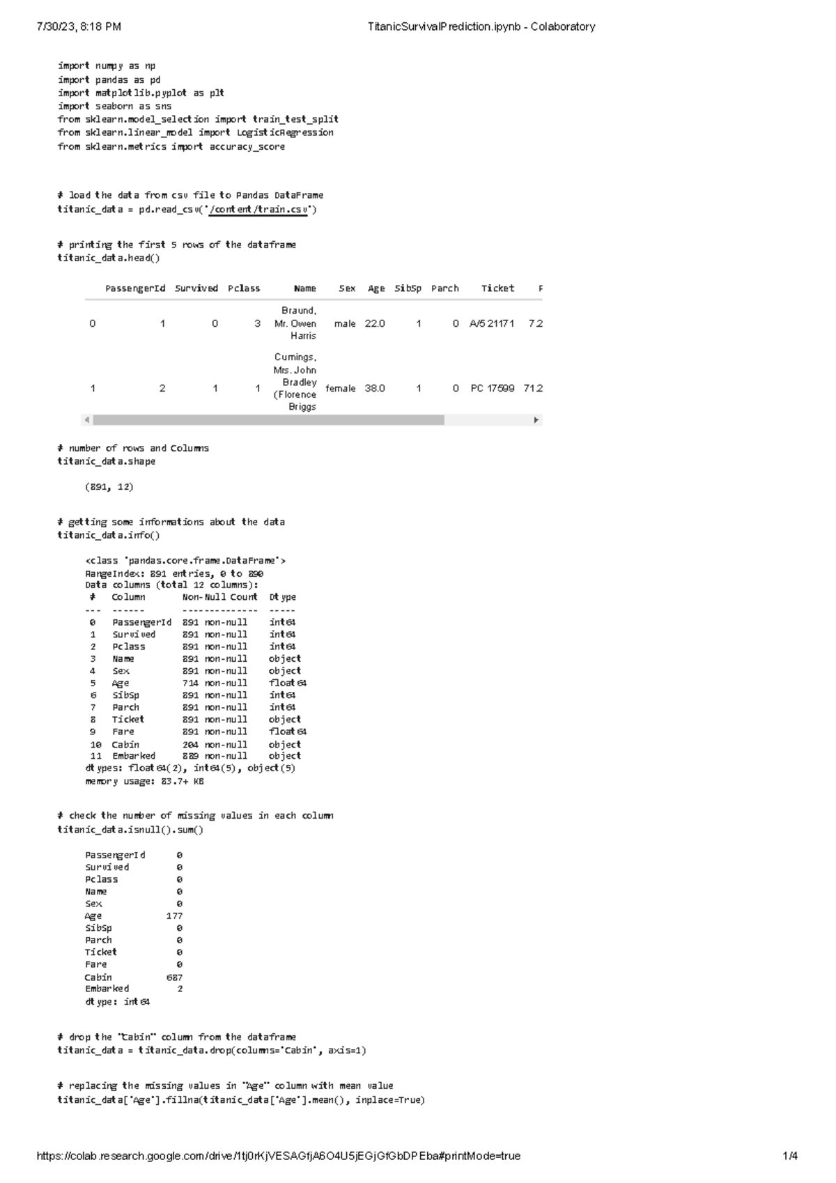 Titanic Survival Prediction Task 1 Ipynb Colaboratory Import Numpy As Np Import Pandas As Pd