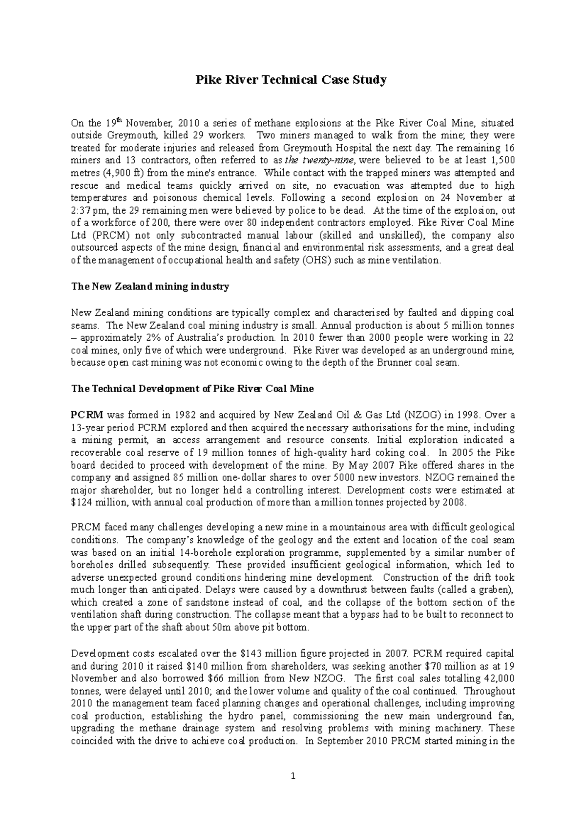 EMPL702 Pike River Case Study(2)-2 - Pike River Technical Case Study On ...