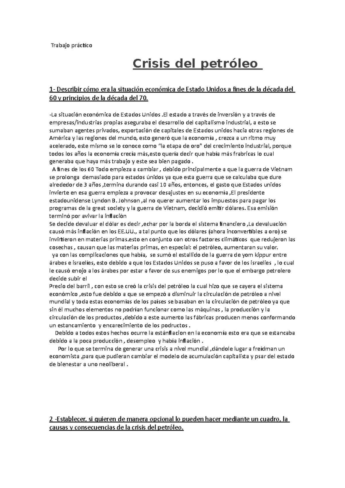 Copia de tp 2 historia - Crisis del petróleo - Trabajo práctico Crisis ...