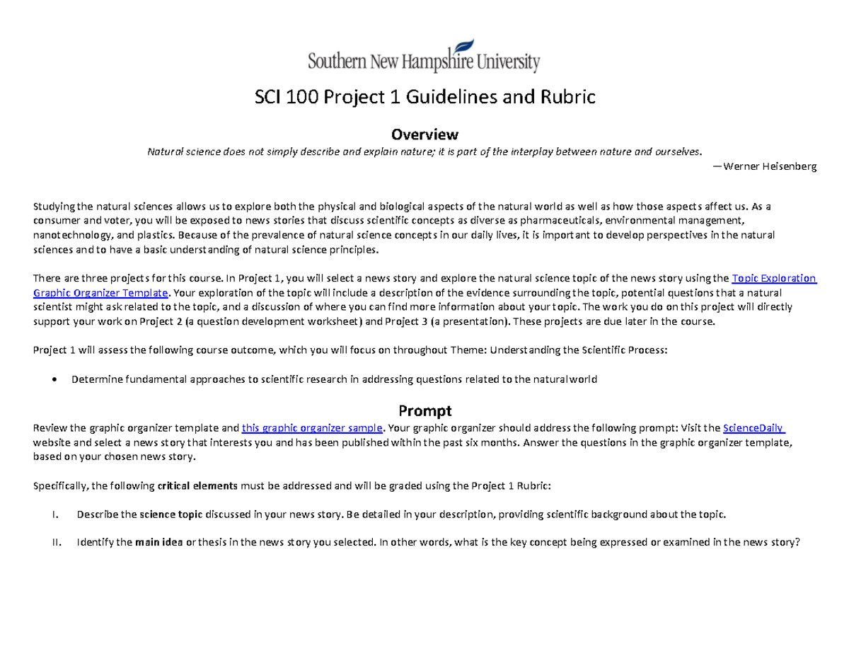 SCI 100 Project 1 Guidelines and Rubric - SCI 100 Project 1 Guidelines ...